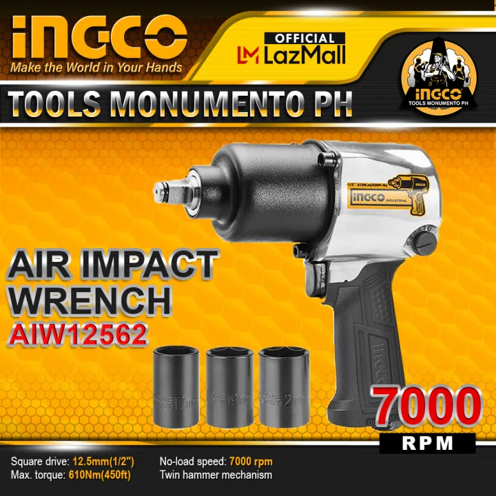 INGCO 12.5mm (1/2") Air Impact Wrench with Twin Hammer Mechanism ...