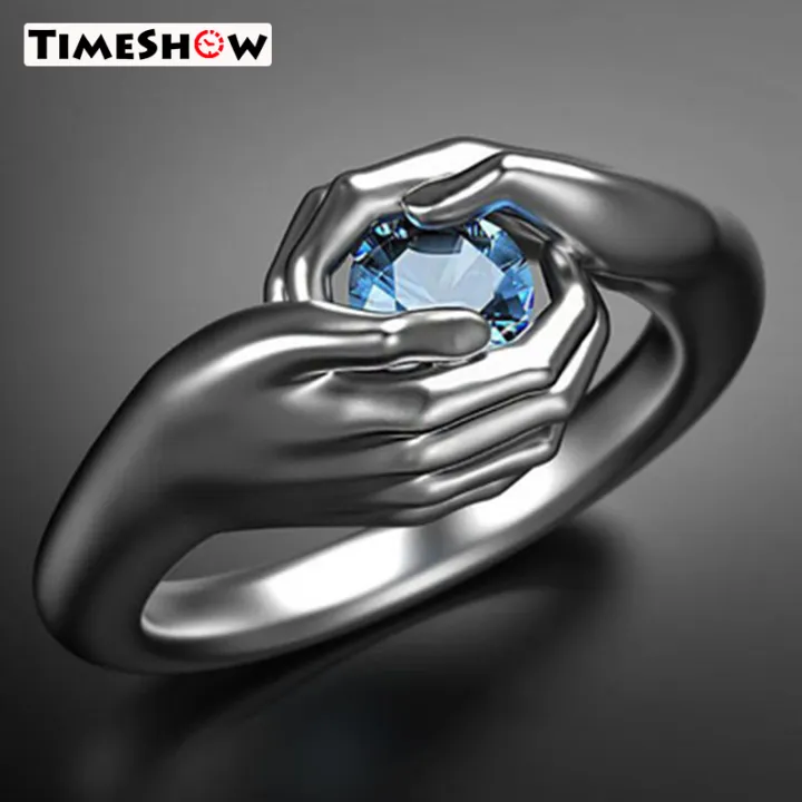 Glass Stone Couple Hug Rings Hugging Hands Romantic Alloy Finger ...