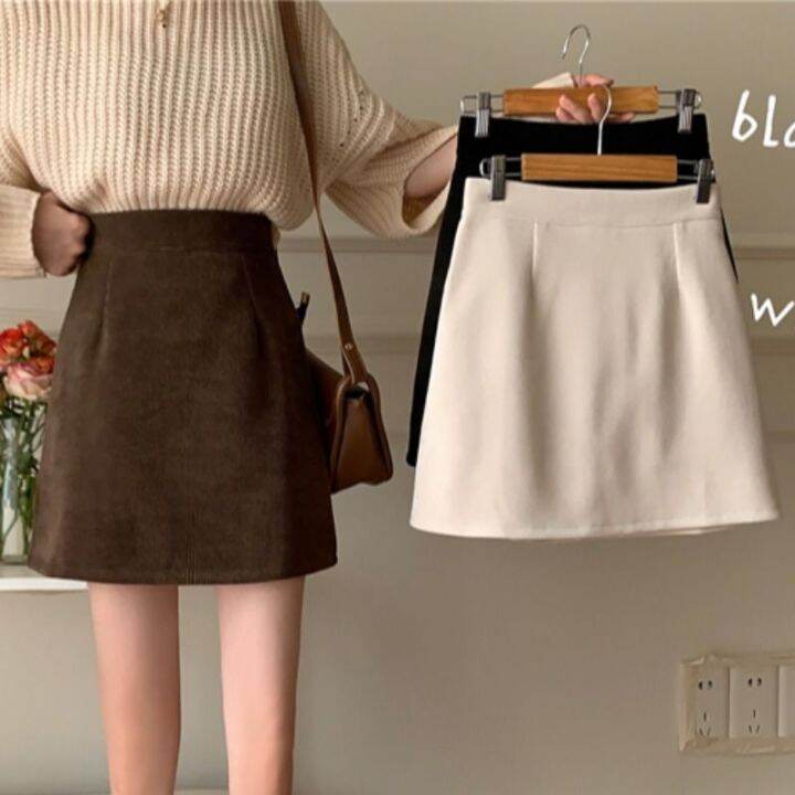 SHA-ผู้หญิงกระโปรงครึ่งตัว 2022 ใหม่ป้องกันการเดินกระโปรงสั้นเอวสูงลูกฟูกคำกระเป๋ากระโปรงสะโพก ...