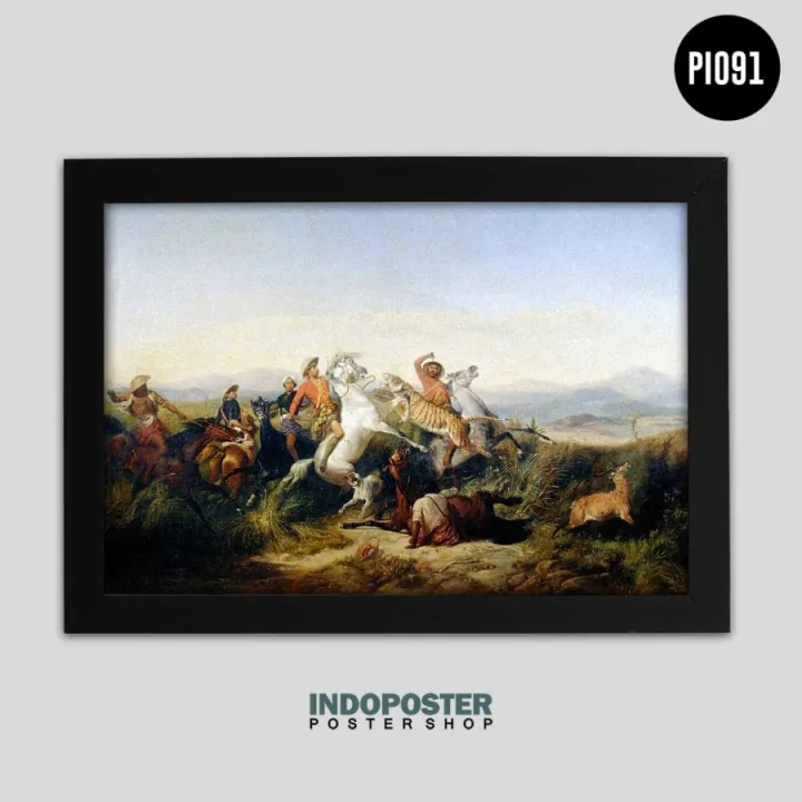 Poster Lukisan Repro Raden Saleh Berburu Rusa,1846 A3 45X30cm | Lazada ...