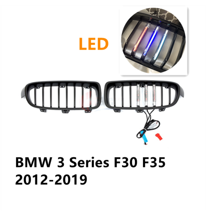 1 Pair LED Front Grilles Gloss Black Lighted Grill For BMW 3 Series F30 ...