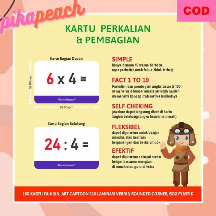 Flashcard Matematika Anak Kartu Berhitung Perkalian dan Pembagian TP AM ...