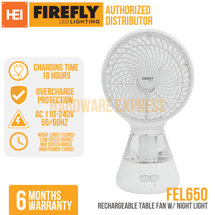 Firefly Emergency Rechargeable Fan with Night Light (FEL650) | Lazada PH