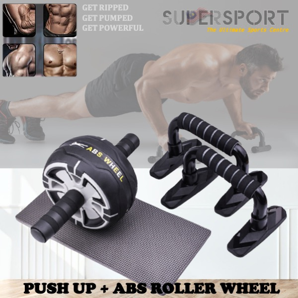 SUPERSPORT 2-in-1 AB Wheel Roller Kit with Push-Up Bar Home Gym Workout ...