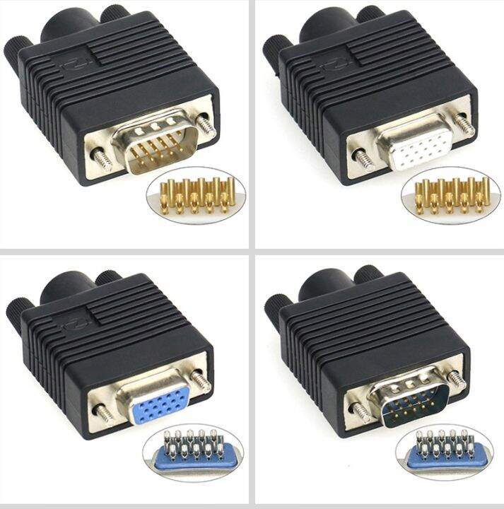 2pcs VGA plug 15pin/hole 3 rows DB15 male female welding head Black ...
