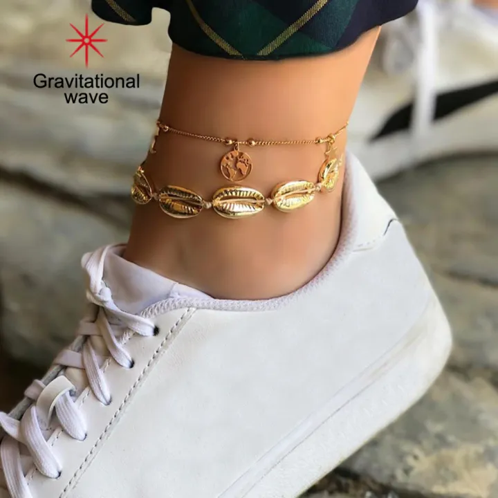 Gravitational wave 2Pcs/Set Earth Map Cowrie Shell Charm Anklet Summer Beach Women Ankle ...