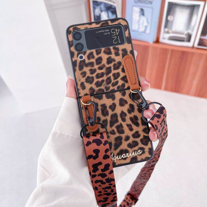 Lattice Shoulder Strap Phone Case With Brown Leopard Design For Samsung ...