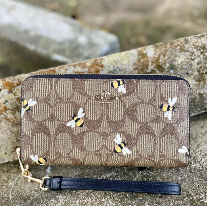 Original Coach Zip Around Long Wallet In Signature Canvas With Bee ...