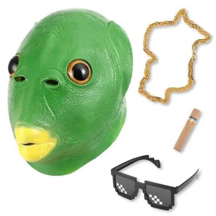 TikTok Green Fish Head Animal Fish Mask Topeng Ikan Haiwan Kepala Ikan ...