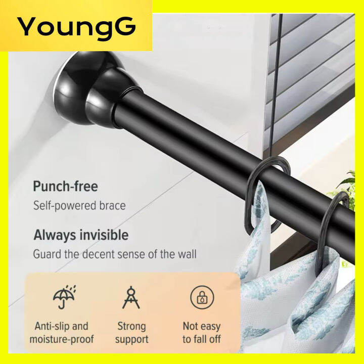 No Punching Telescopic Rod Stainless Steel Black Shower Curtain Rod ...