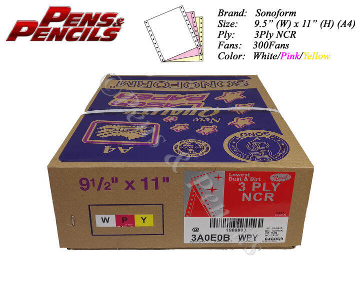 Sonoform 9.5'' X 11'' 3Ply WPY NCR Computer Form / Paper 300Fans Color ...