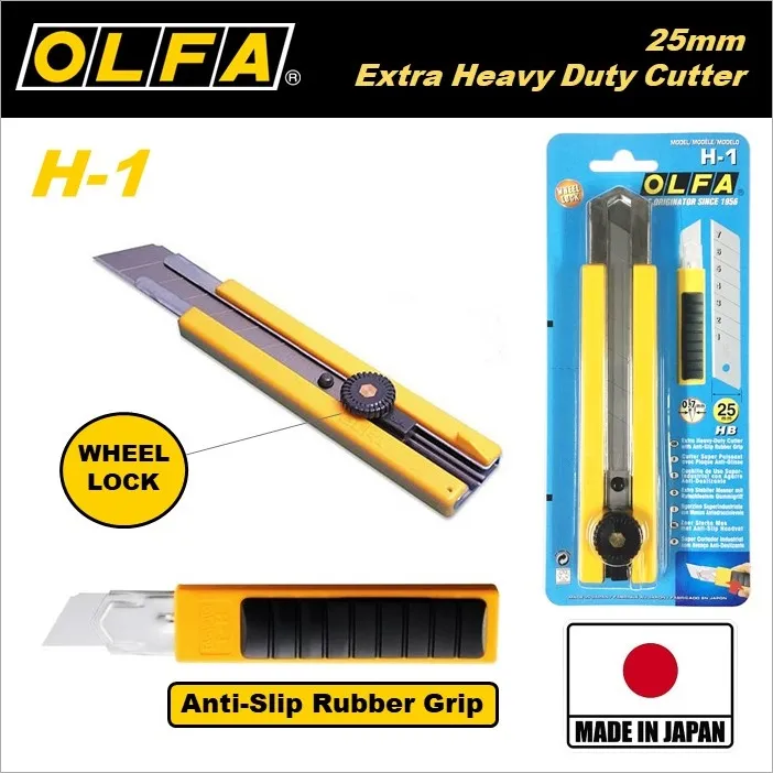 Olfa Extra Heavy Duty Cutter with Anti-Slip Rubber Grip, 25mm, Utility Cutter - H-1, Olfa Cutter ...