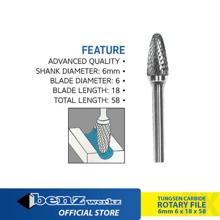 [FX-0618] Mata Tuner 6mm 6x18x58 / Tungsten Carbide Rotary File by BENZ ...