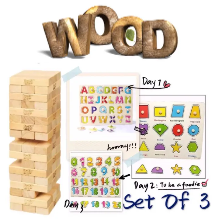 (4in1) Jenga Stacking And Building Blocks 54PCS + Wooden Alphabet ...
