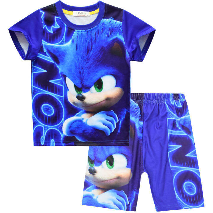 2022 Summer Kids Sonic 3D Printed Clothes Set Boys Girls Summer T ...