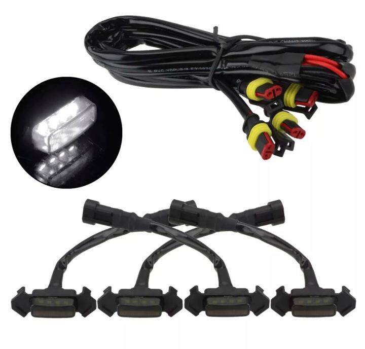 White Car Led Grille 12v Lights 4Pc/Set with Wiring Harness Kit Front ...