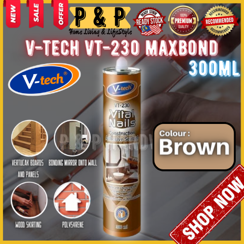 V-Tech VT-230 Vital Nails Construction Adhesive Sealant - wainscoting, x bond, max bond, wood ...