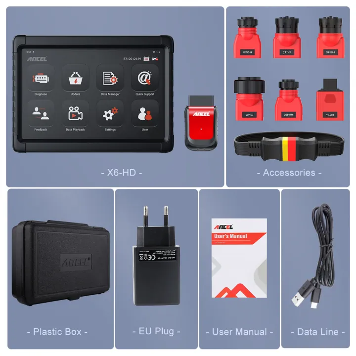 Ancel X6 HD OBD2 Scanner 24V Commercial Trucks Vehicle Diagnostic Tool ...