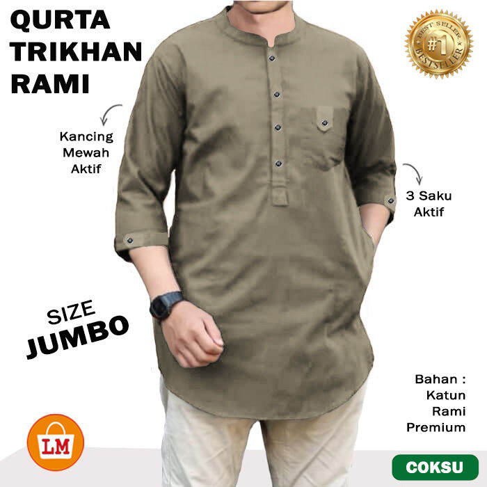 Baju Koko QURTA TRIKHAN RAMI JUMBO Bahan Katun Rami M - XXXL TERBARU ...