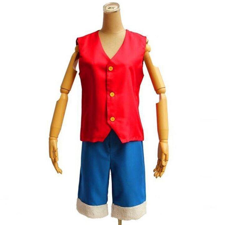 Japanese One Piece Cosplay Set Anime Monkey D Luffy Vest & Pants Red ...