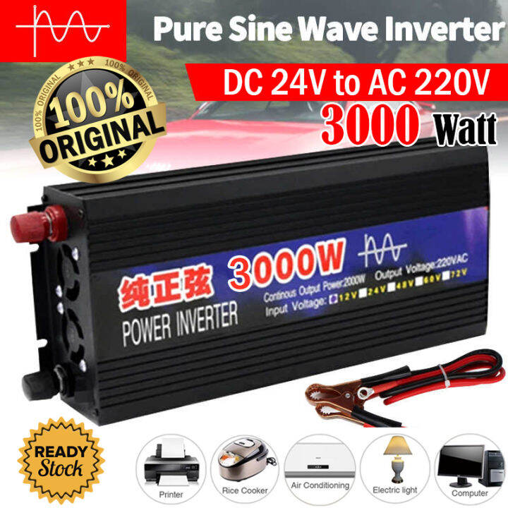 Car Power Inverter 3000 Watt Mobil Pure Sine Wave DC 24V to AC 220V ...