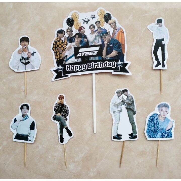 satu set cake topper hiasan kue ulang tahun karakter ateez boyband ...