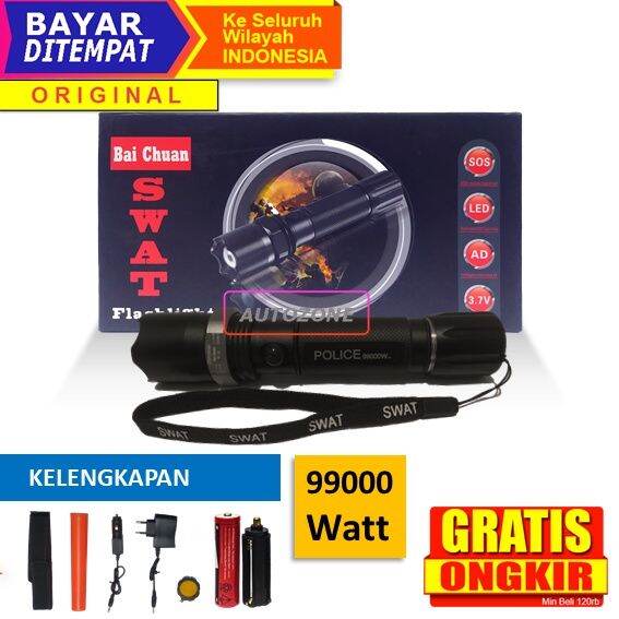 Senter LED Swat Police 99000 Watt LED Super Terang Full set Lengkap ...