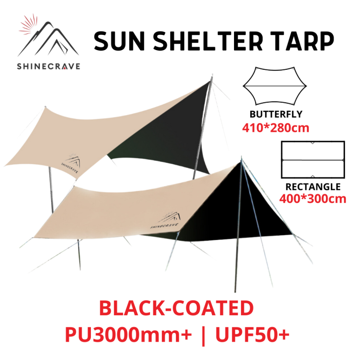 SHINECRAVE Sun Shelter Tarp | Black-Coated | Rectangle | Butterfly ...