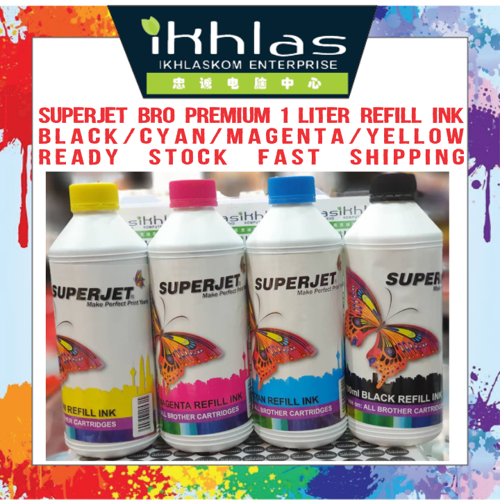 BROTHER INK SUPERJET BROTHER PREMIUM REFILL INK 1LITER [BK/CY/YL/MG ...