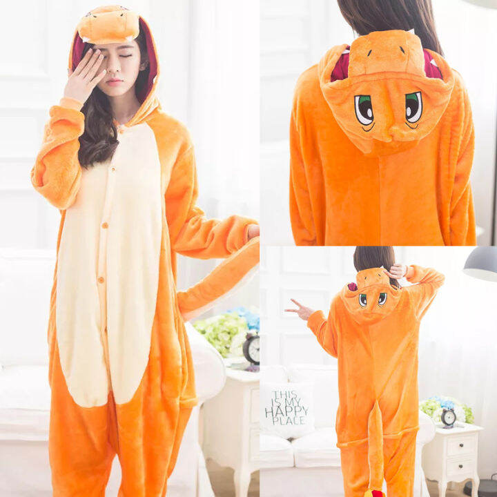 Adult Kigurumi Charmander Pajamas Pokemon Cosplay Women Onesie One-piece Sleepwear Cartoon ...