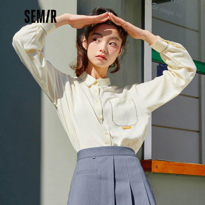 Semir เสื้อผู้หญิงออกแบบความรู้สึกซอก2022ฤดูใบไม้ผลิท็อปส์สีขาวเสื้อขนาดเล็กเกาหลีเก๋ | Lazada.co.th