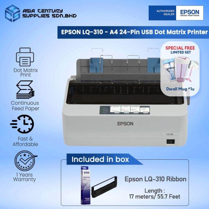 Epson LQ-310 A4 24-Pin USB Dot Matrix Printer / Epson LQ310 LQ-310 Printer / Computer Form ...