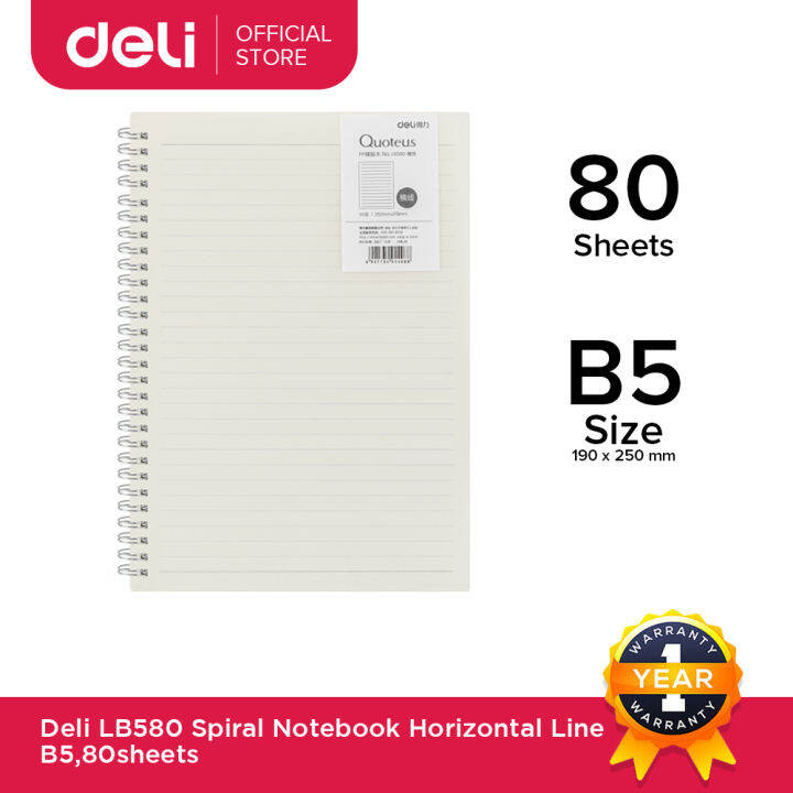 Deli B5 Spiral Notebook for School Supplies Horizontal Line 80 Sheets ...
