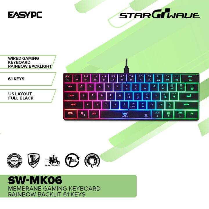 EasyPC STARWAVE SW-MK06 Gaming Keyboard Rainbow Backlit 61 Keys | Lazada PH