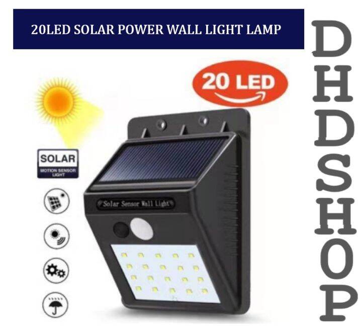 DHD Sensor Wall light 20 LED Outdoor Waterproof Rechargeable Solar ...