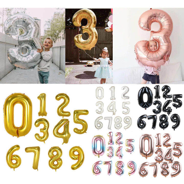 Balon Foil Angka Motif Gold Silver Rosegold Hitam Ukuran 100cm Party ...