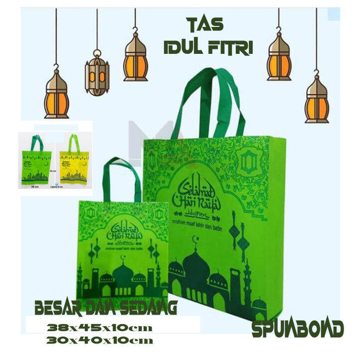 12 pcs Tas Tenteng Lebaran Tas Kain Parcel Kantong Bingkisan Idul Fitri ...