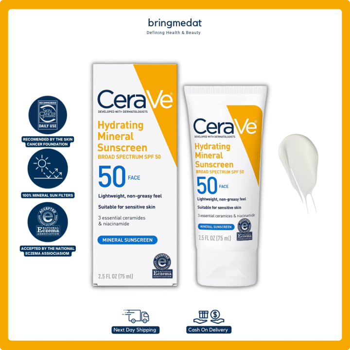 CeraVe Mineral Sunscreen SPF 50 | Face Sunscreen With Hyaluronic Acid ...