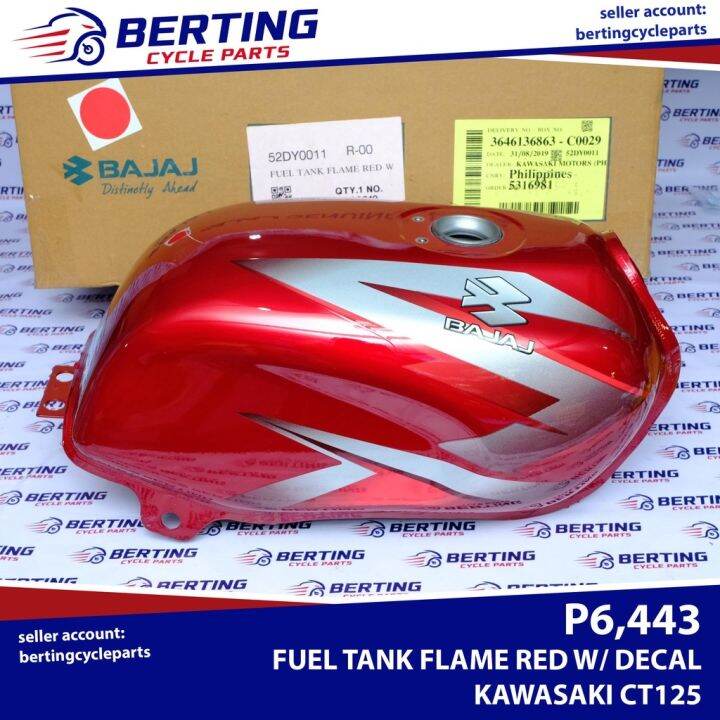 FUEL TANK FLAME RED WITH DECAL Kawasaki Bajaj CT125 Genuine 52DY0011 ...