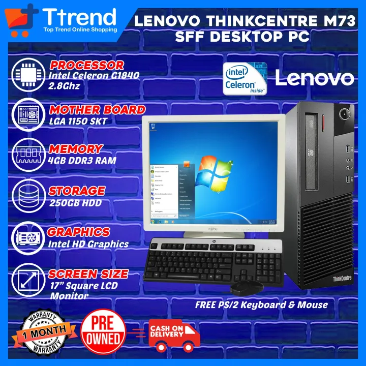 Lenovo ThinkCentre M73 Slim Desktop Package | Intel Celeron G1840, 4GB ...