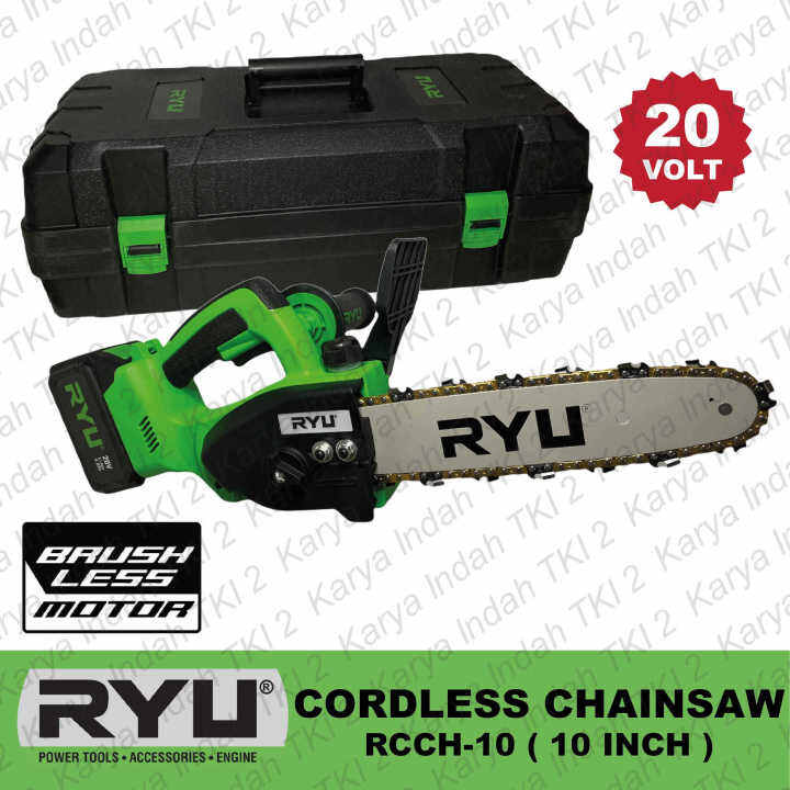BRUSHLESS Cordless Chainsaw 10" RYU RCCH10 Mesin Gergaji Kayu Chain Saw ...