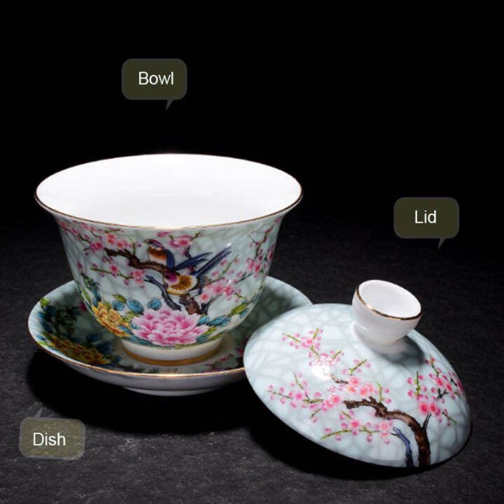 BORREY Chinese Ceramic Magpie Gaiwan Tea Set Kung Fu Tea White ...