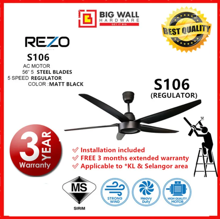 REZO S106/S306 56'' 5 Steel Blades 5 Speeds Regulator/Remote Control ...