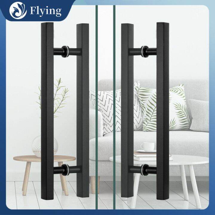 Heavy duty stainless steel frosted black push pull door handle glass ...