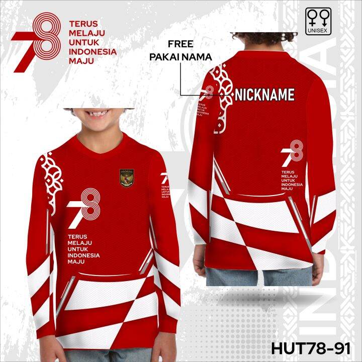 Jersey anak hut kemerdekaan ri ke 78 baju 17an kaos dirgahayu indonesia 2023 lengan panjang ...