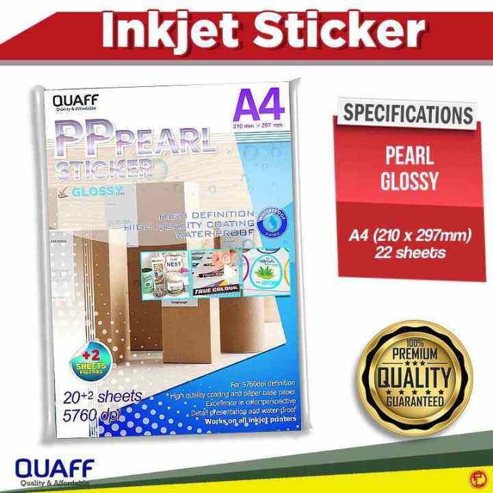 QUAFF PET PRINTABLE LABEL STICKER WATERPROOF 180GSM/A4 SIZE/22 SHEETS ...