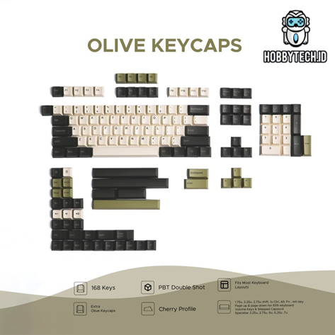 Noir Olive Keycaps (168 Key Set) for Mechanical Gaming Keyboard ...