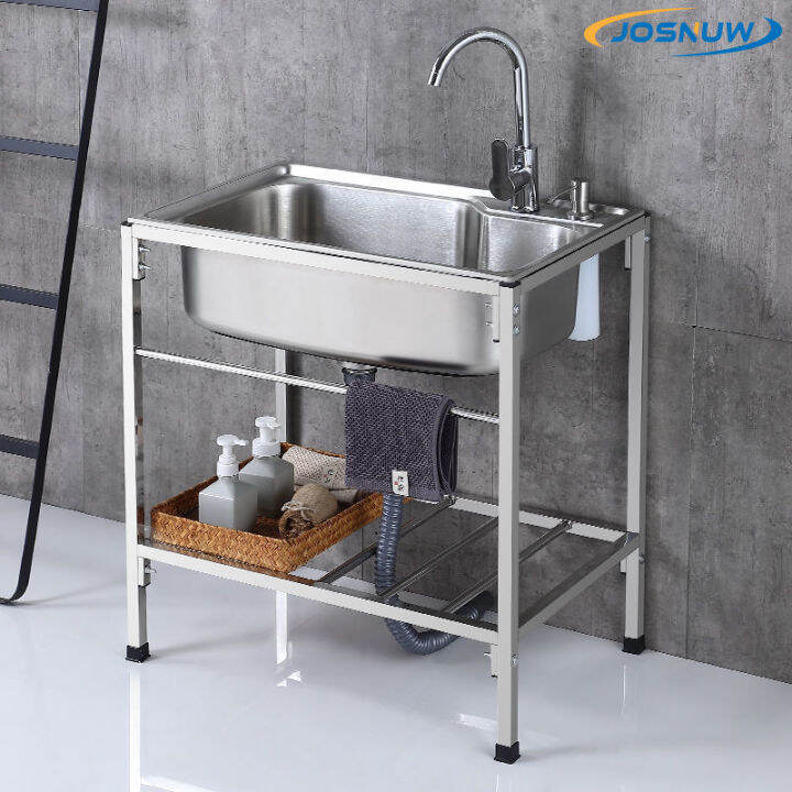 JOSNUW 304 Stainless Steel Kitchen Sink Sets with Tap 6pcs Sets Floor ...