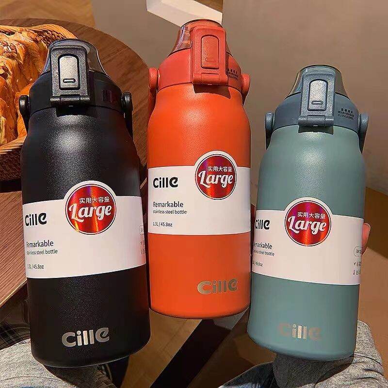 【Ganggang】กระบอกน้ำ 1.7 ลิตร (1700ml) สแตนเลส 316 ความจุสูงกระบอกน้ำเก็บความเย็น ด้วยฟางถ้วยน้ำ ...