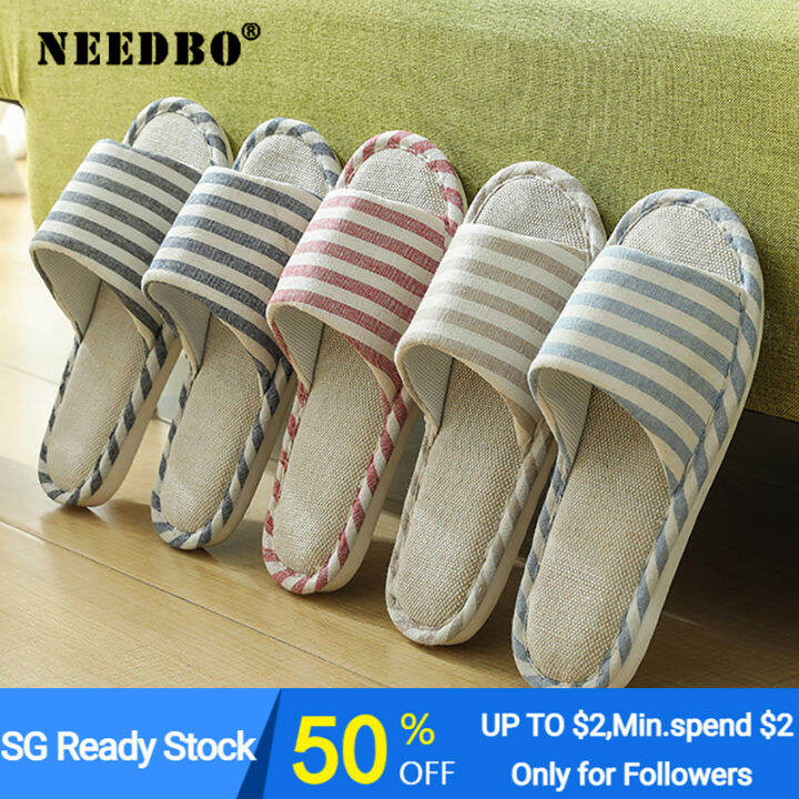 [Singapore Seller] NeedBo Home Slippers Men Women Couple Korean Striped ...